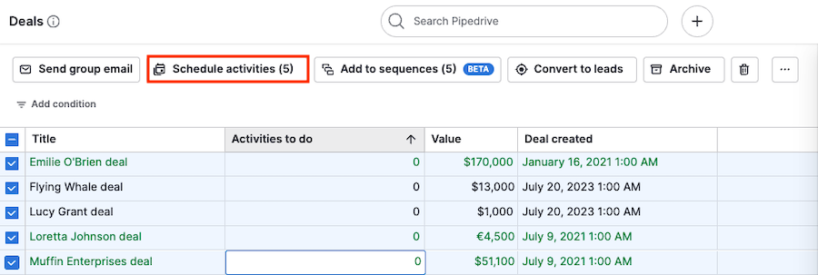 Bulk-editing and filtering - Knowledge Base | Pipedrive